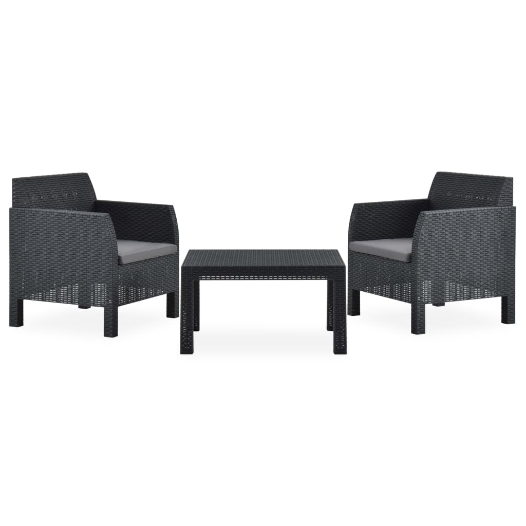 Set de muebles jardín 3 piezas cojines pp ratán gris antracita v2338 ...