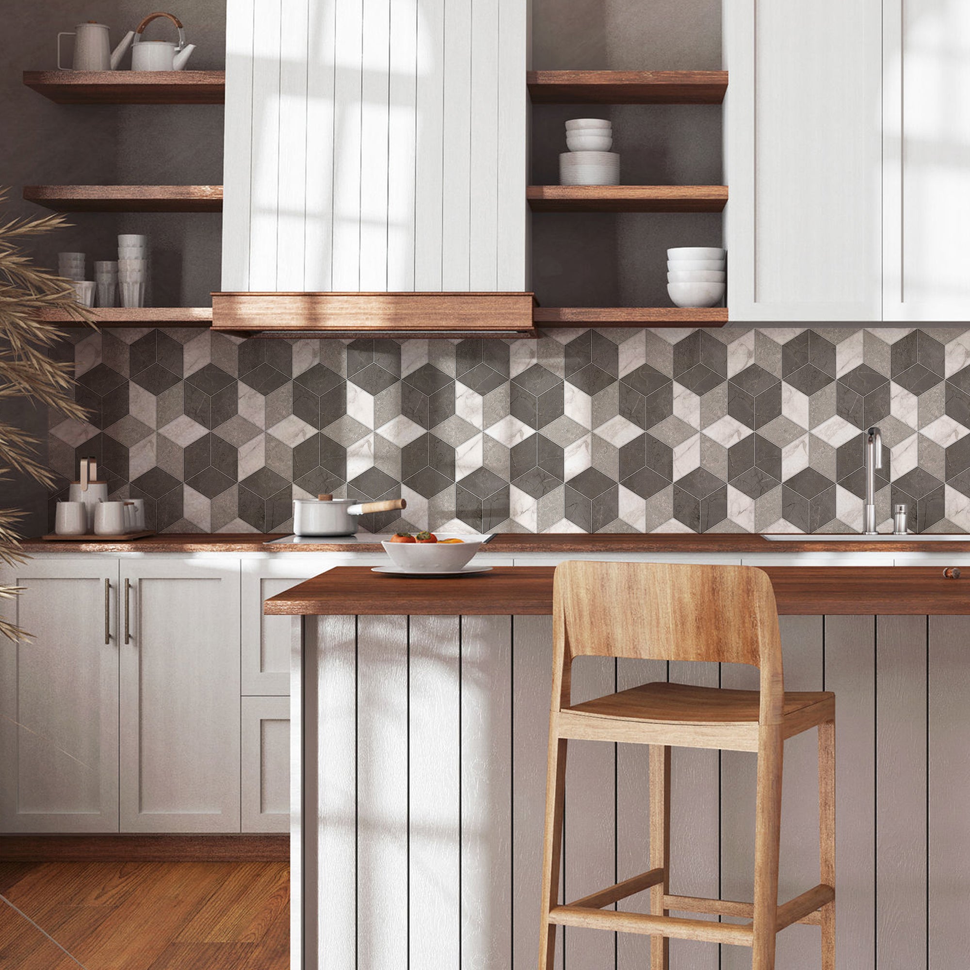 Credencia adhesiva en vinilo ignífugo Cubos de Mármol 260x60 cm | Leroy ...