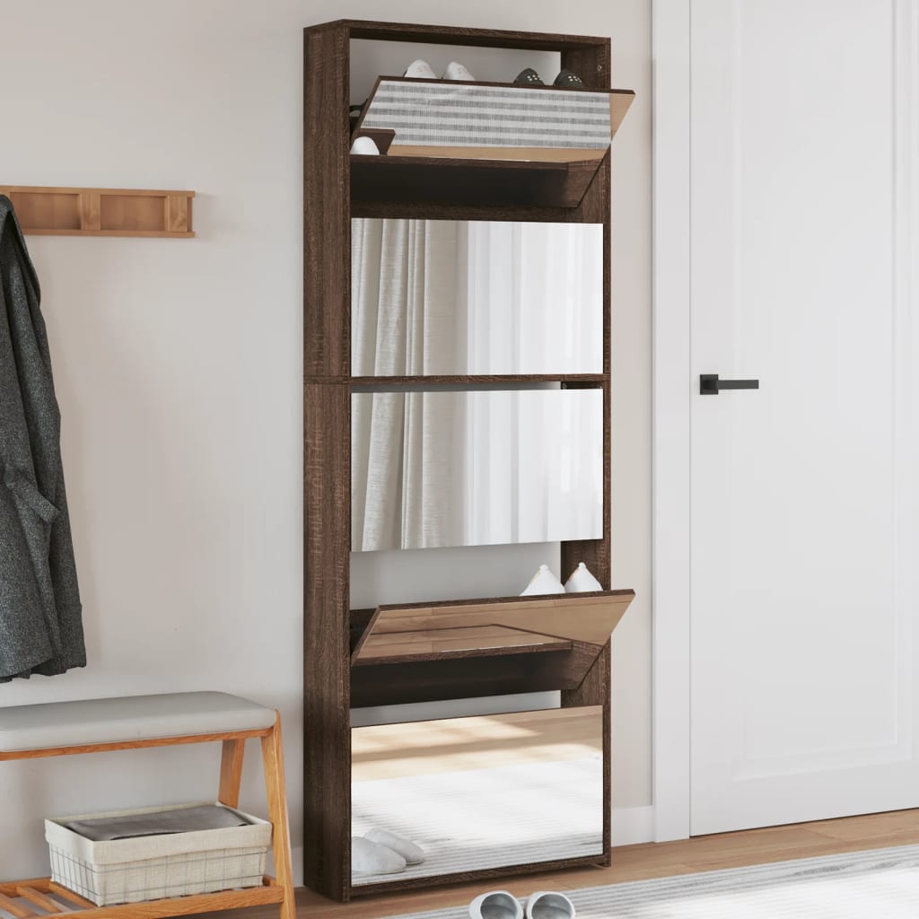 Scarpiera con specchio 5 livelli Rovere marrone 63x17x169,5 cm | Leroy ...
