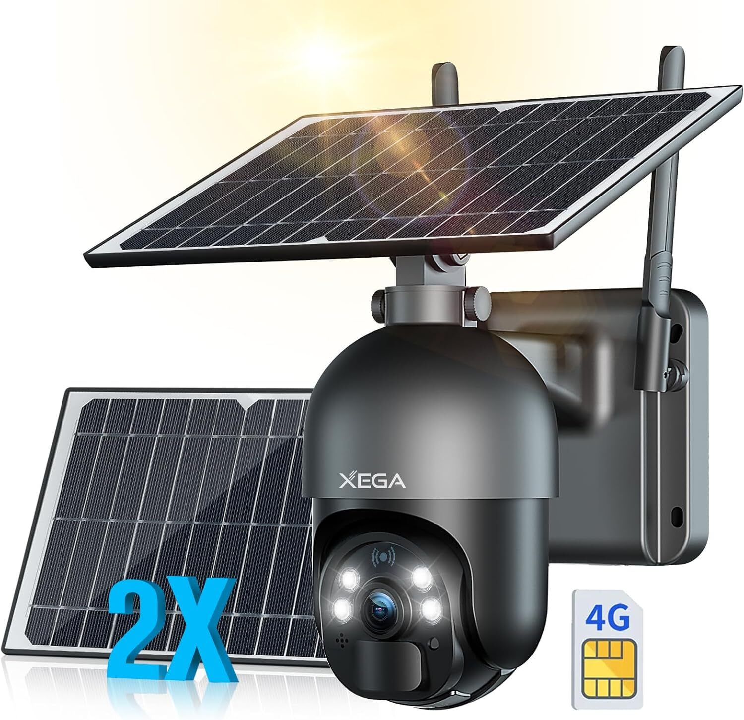 Telecamera di sorveglianza esterna Xega 3G/4G LTE con 2 pannelli solari ...