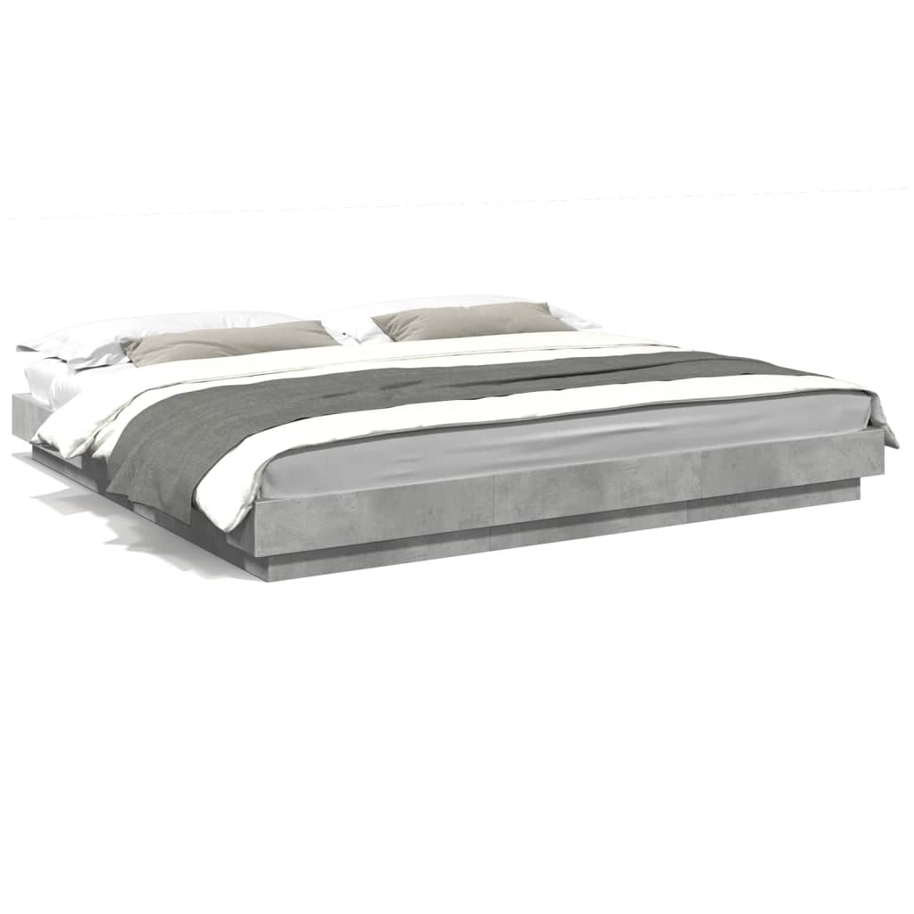 Lit double | Lit adulte | Cadre de lit avec lumières LED gris béton ...