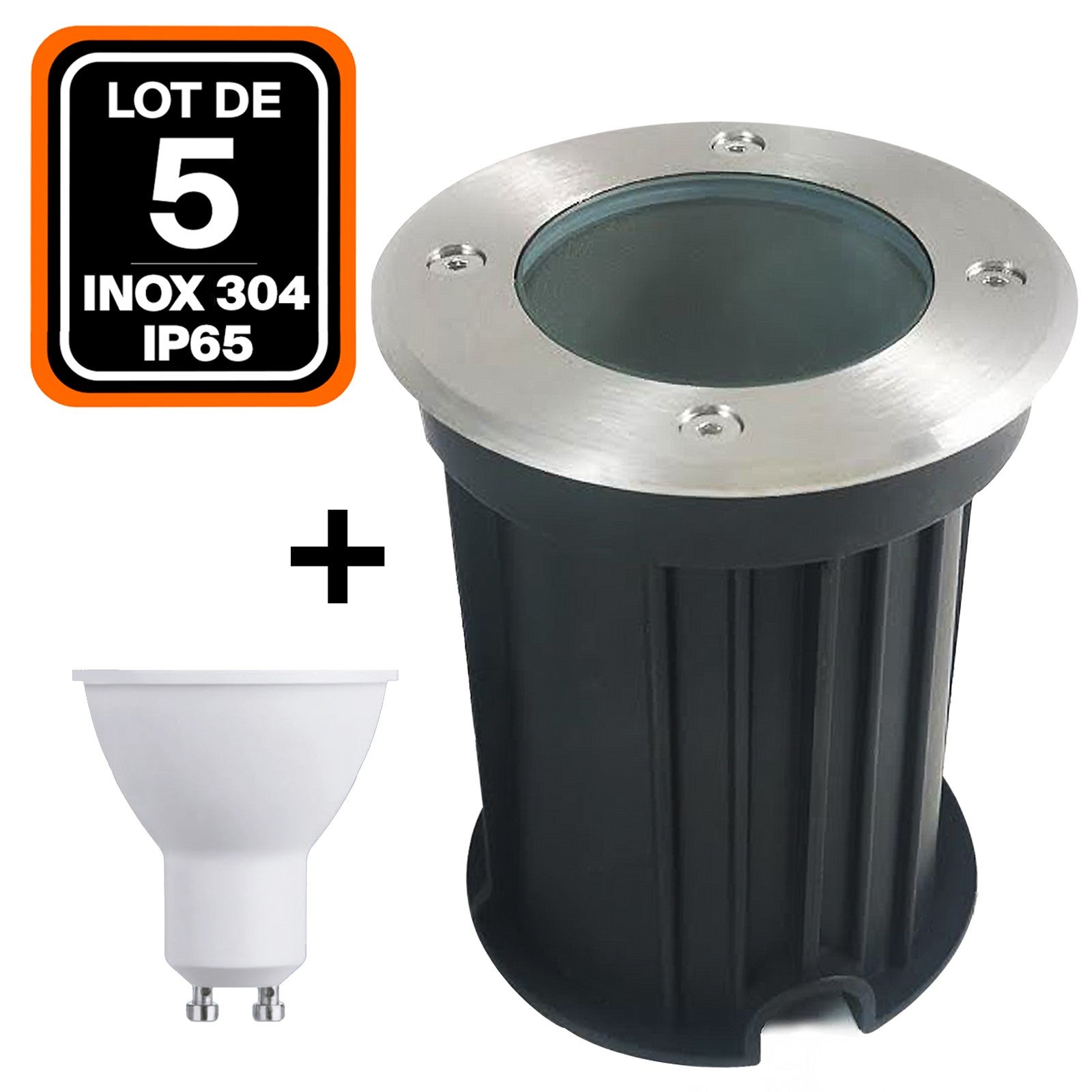 5 Spots Encastrable de Sol Rond Inox 304 Exterieur IP65 + Ampoules GU10 ...