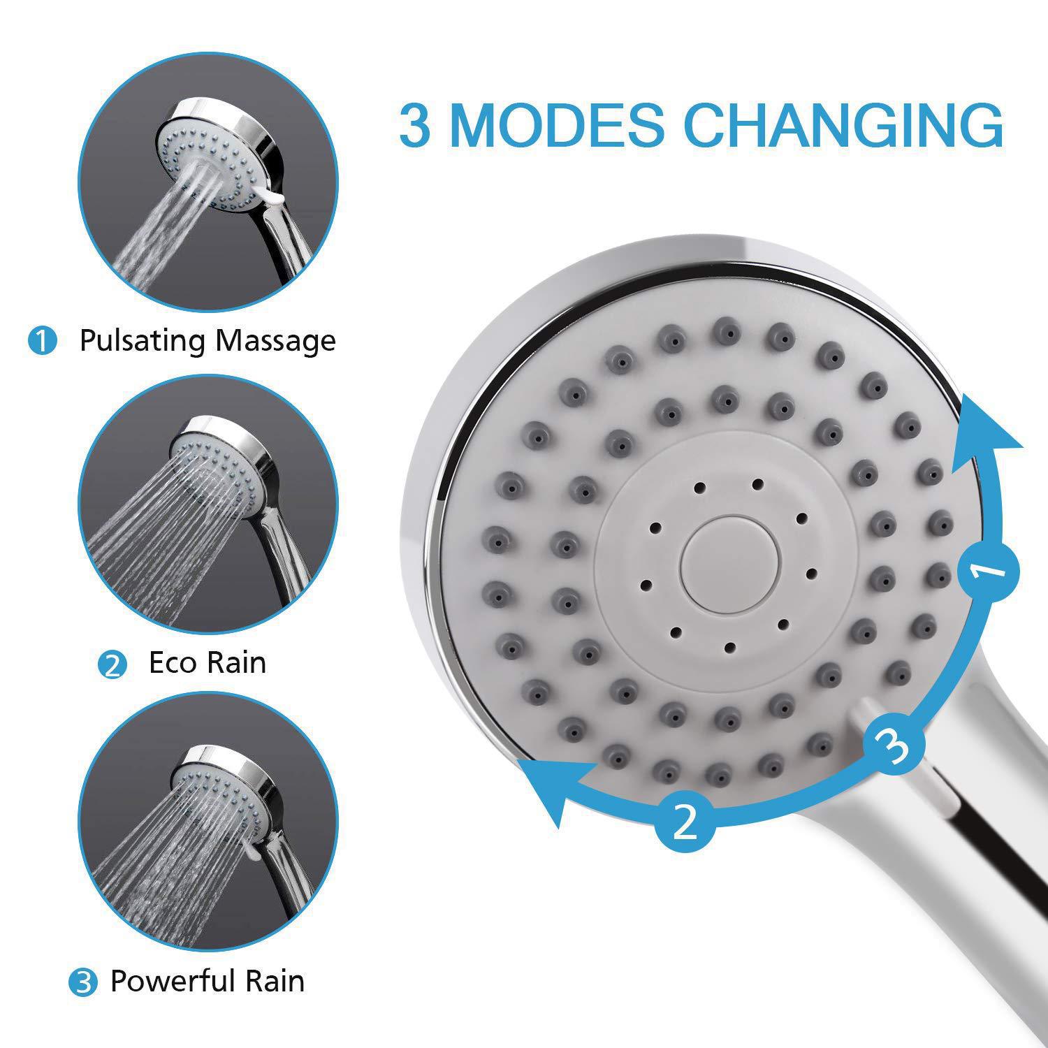 Ducha, ducha de mano circular, selector de tres funciones con mando ...