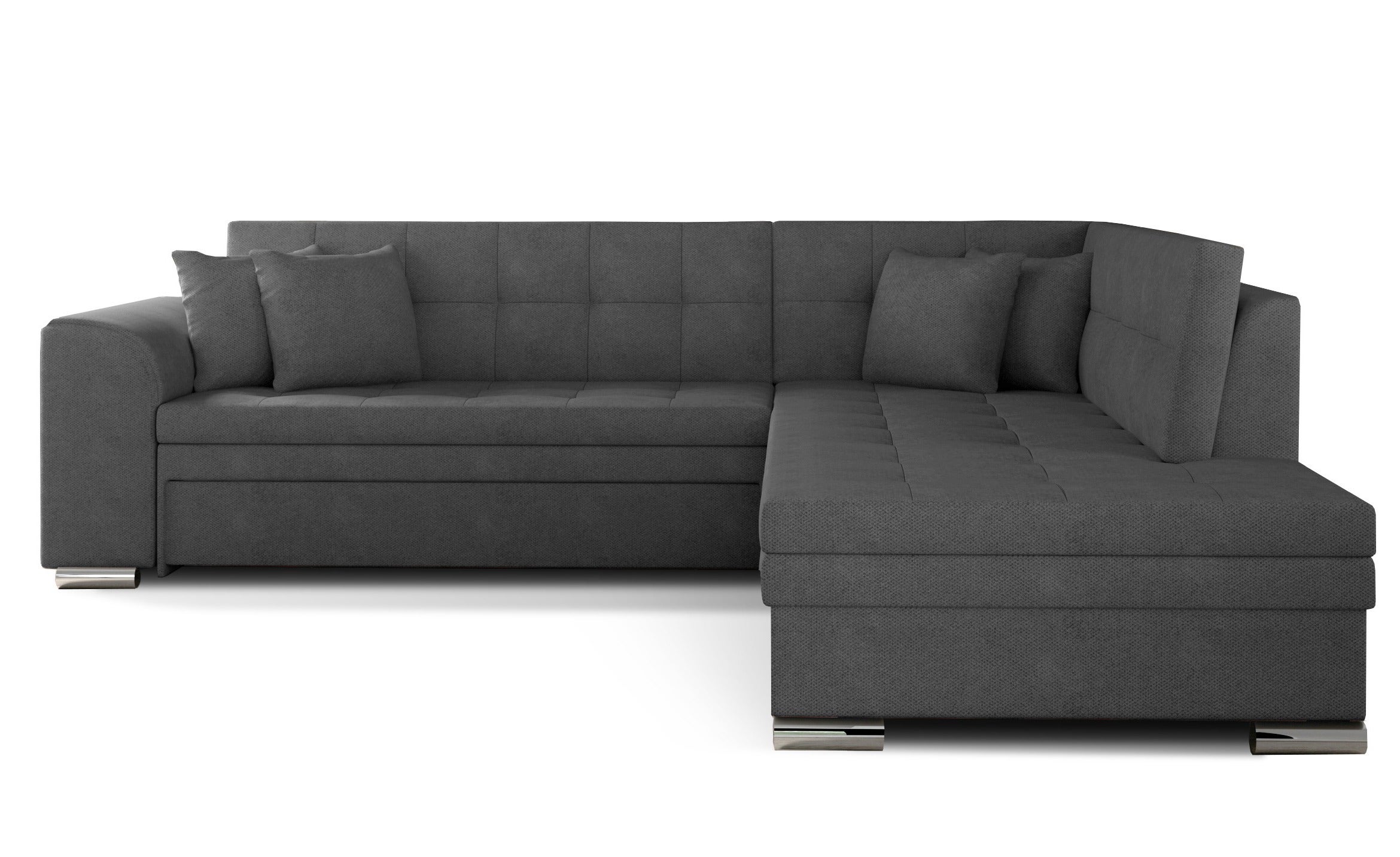 Canapé convertible angle droit tissu gris et chromé Pika 260cm | Leroy ...