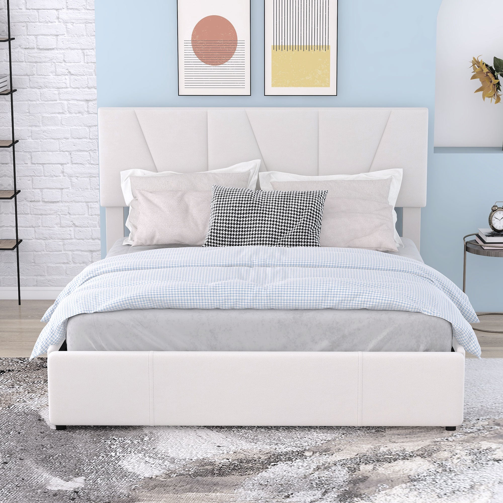 Lit Plateforme Double Rembourré - 140 X 200 cm - Tapisser - 4 Tiroirs ...