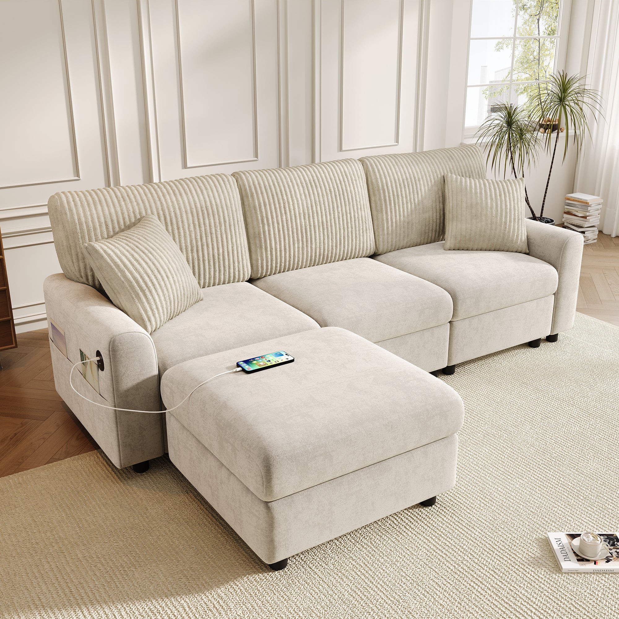 Canapé moderne 223x84x146 cm - avec 1 repose-pieds - avec 2 coussins ...