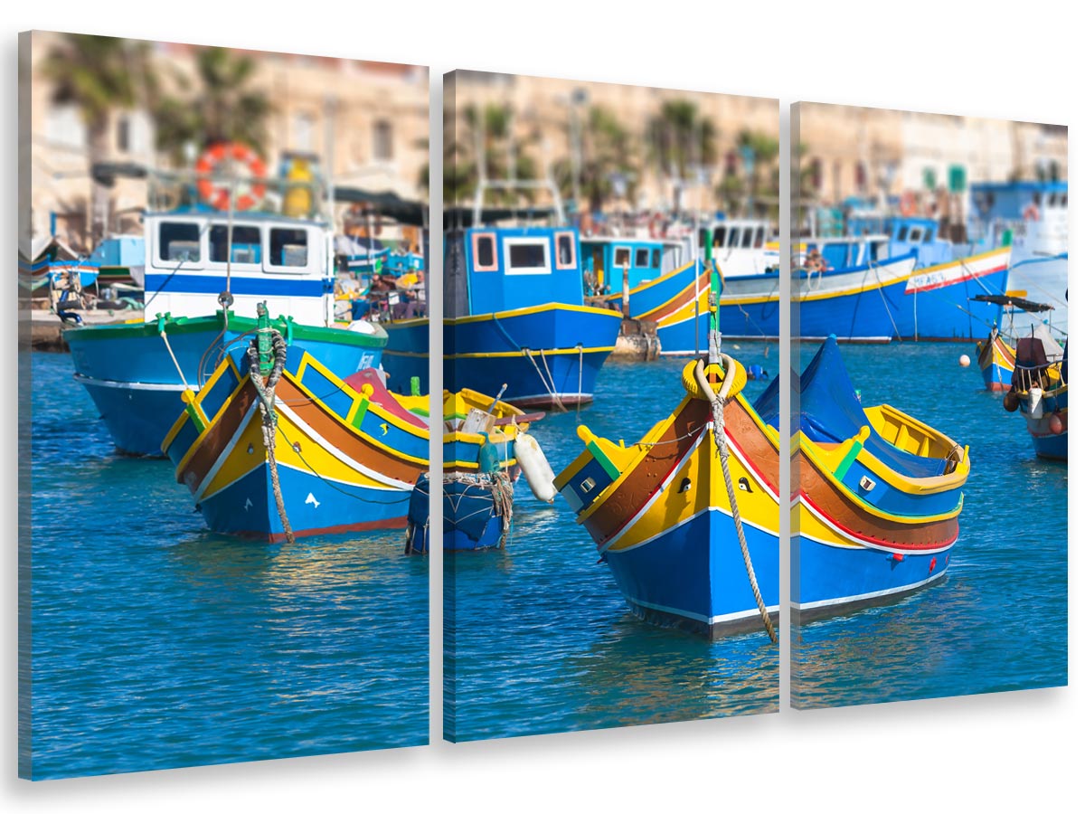 Tableau triptyque Tableau photo bateaux de pêches colorés , malte ...
