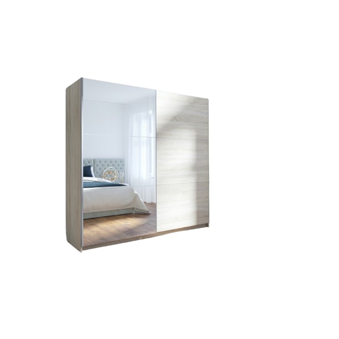 Armoire, garde robe 2 portes coulissantes avec miroir - chêne sonoma ...