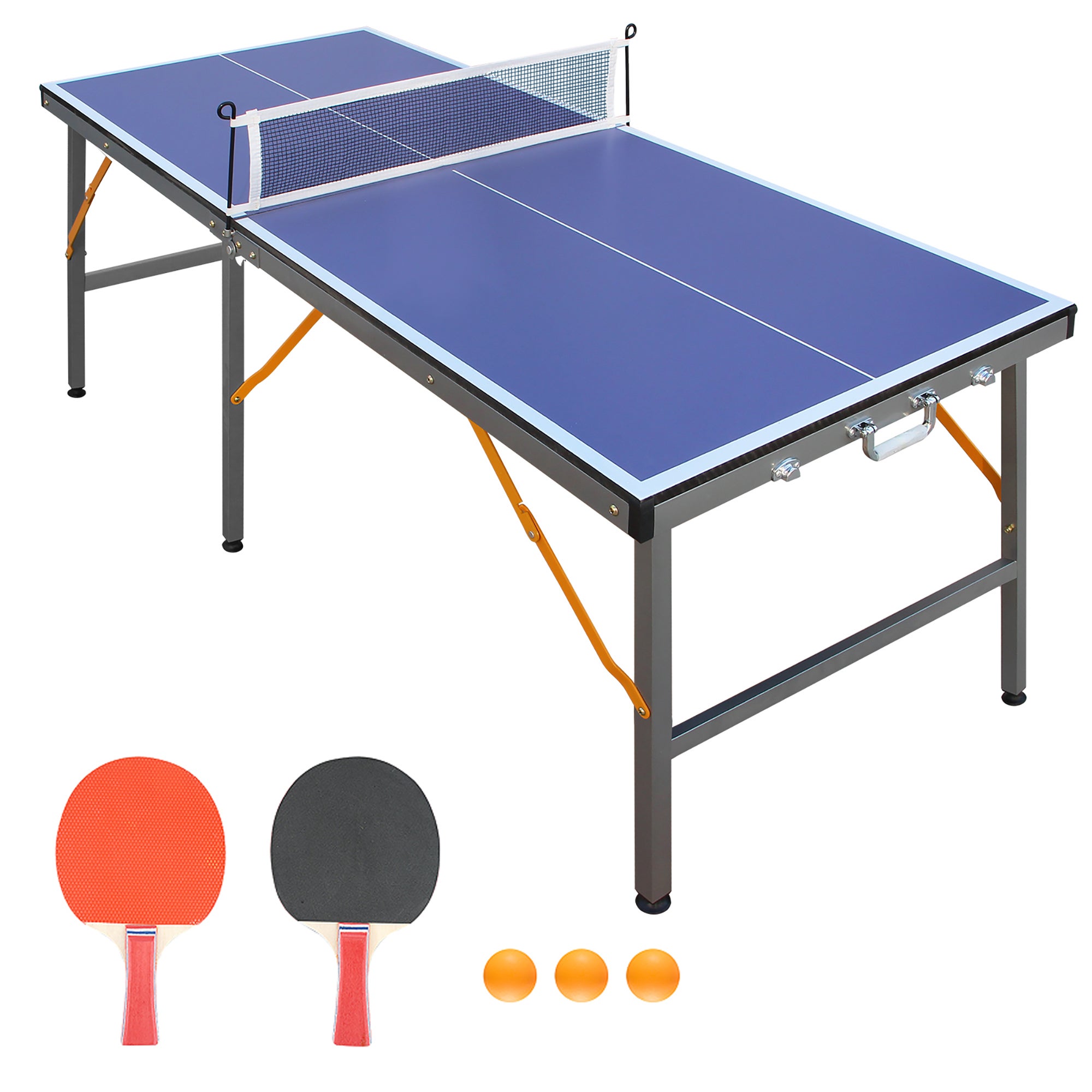 Mesa ping pong azul plegable con red, 2 palas, 3 pelotas, diseño 6 ...