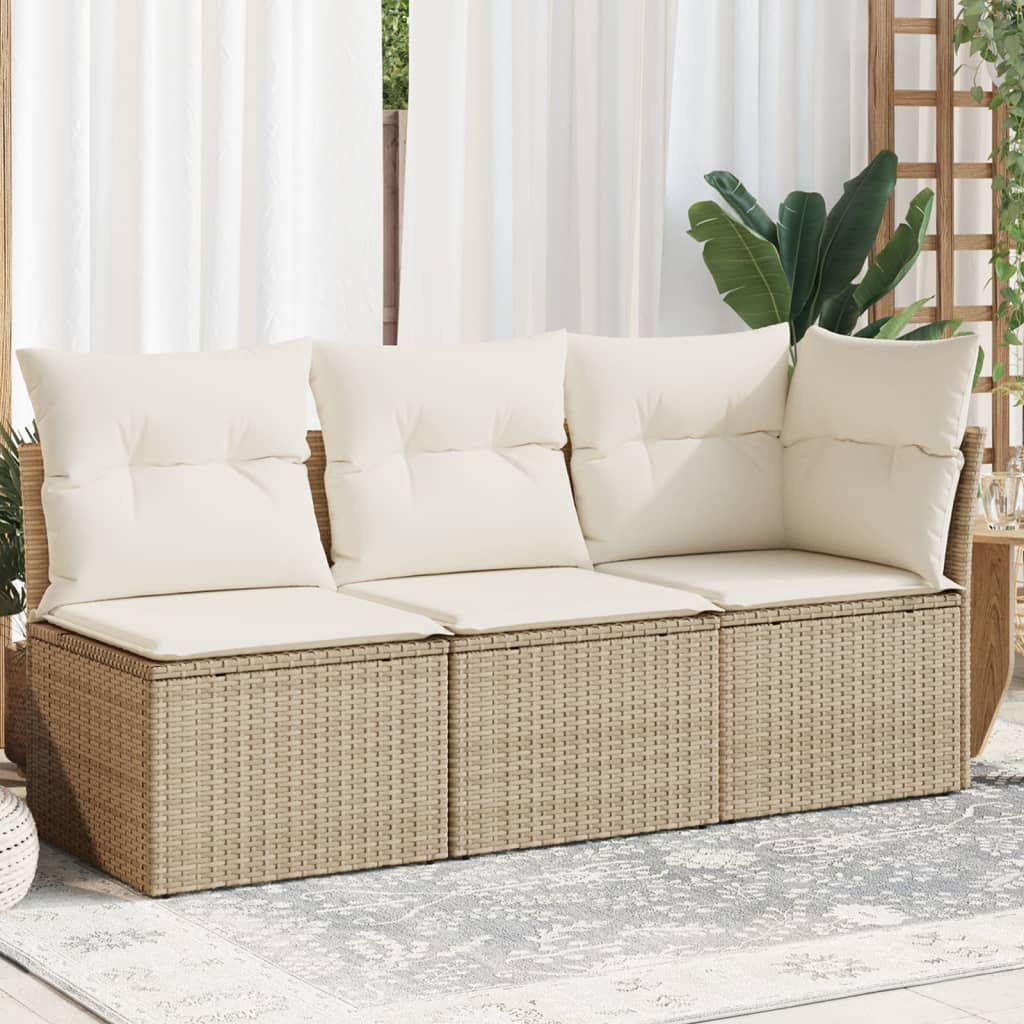 Canapé de jardin avec coussins 3 places beige résine tressée | Leroy Merlin