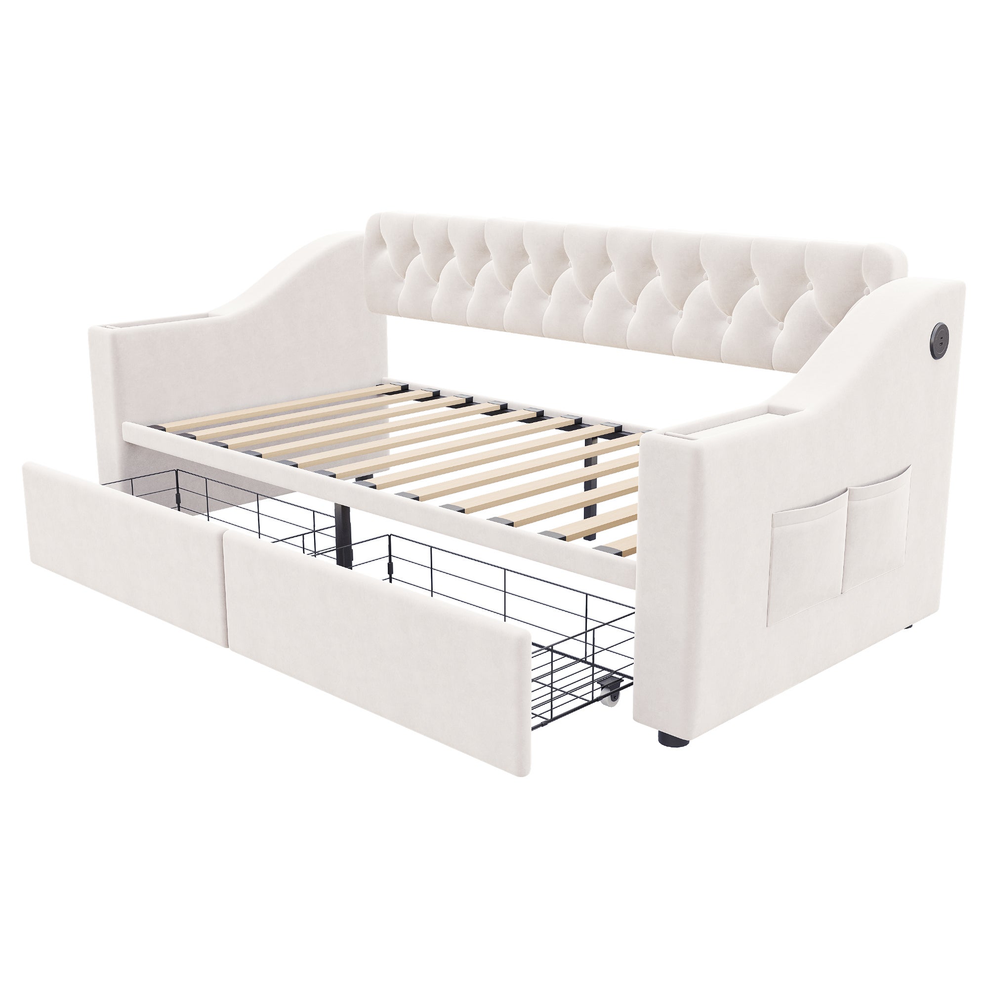Cama individual 90×190 cm con cajones, almacenaje integrado y puerto ...