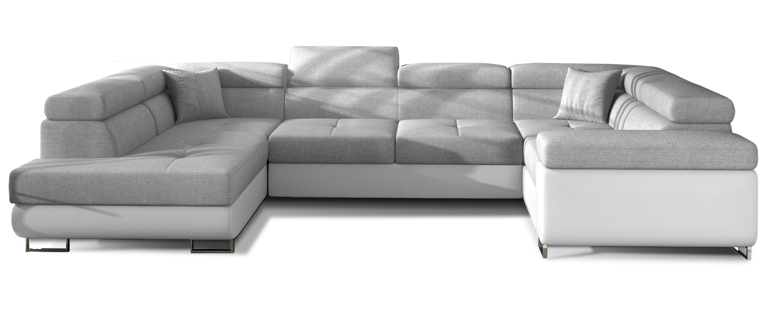 Canapé convertible U gauche tissu gris clair et simili blanc avec ...