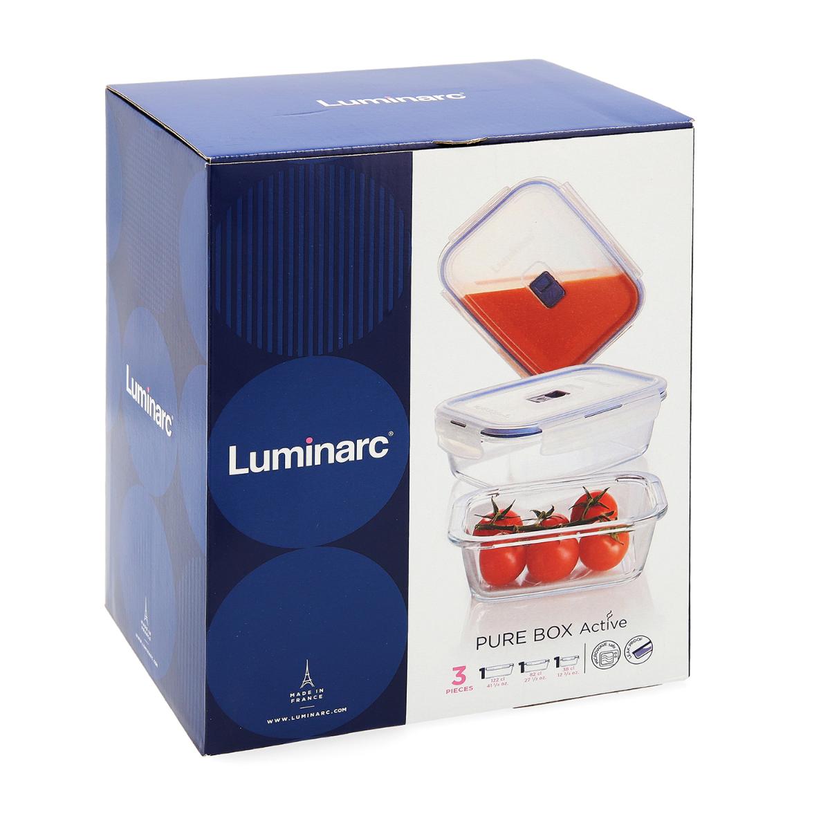 Luminarc Pure Box Active - Lote de 3 Recipientes Herméticos en Vidrio ...