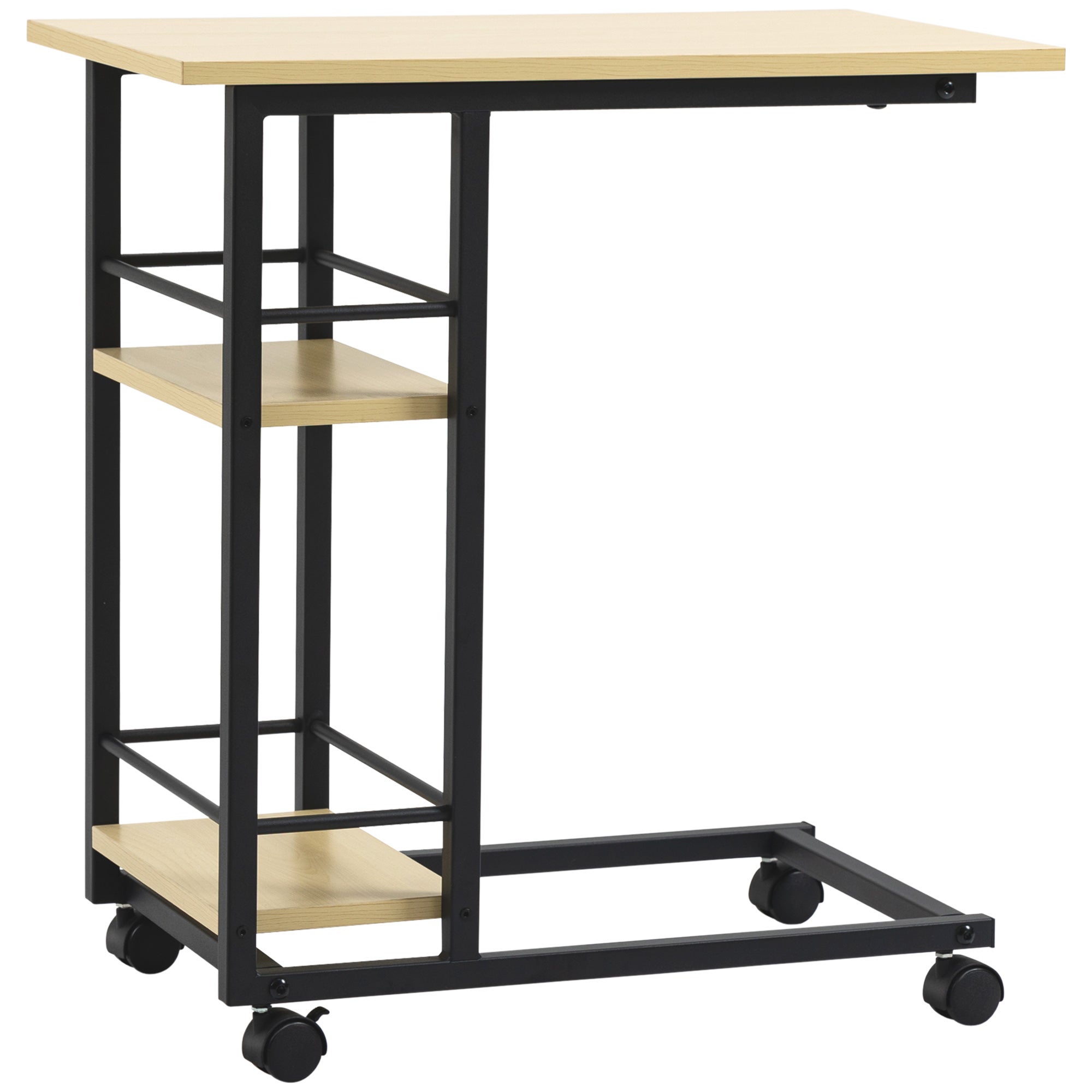 HOMCOM Table d'appoint mobile Bois mélaminé, métal bois naturel 60x34 ...