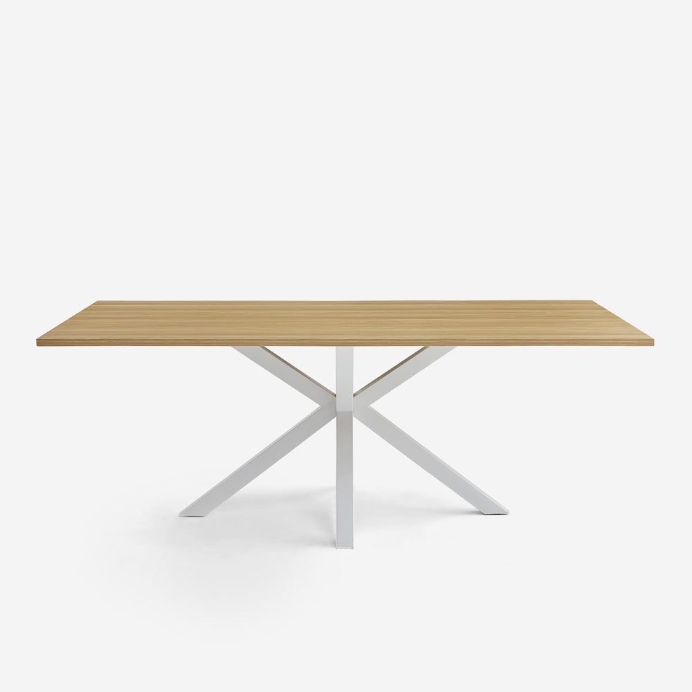 Table à manger en bois 200x100cm avec pieds croisés blanc Moyo | Leroy ...