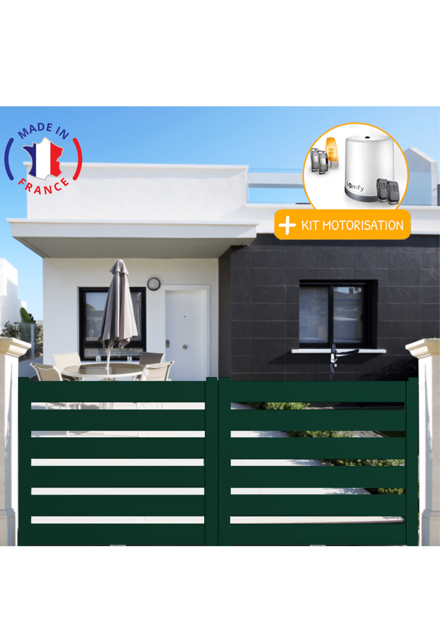 Portail aluminium coulissant SAH en kit + Motorisation dimensions L.4000 (entre piliers) X H ...