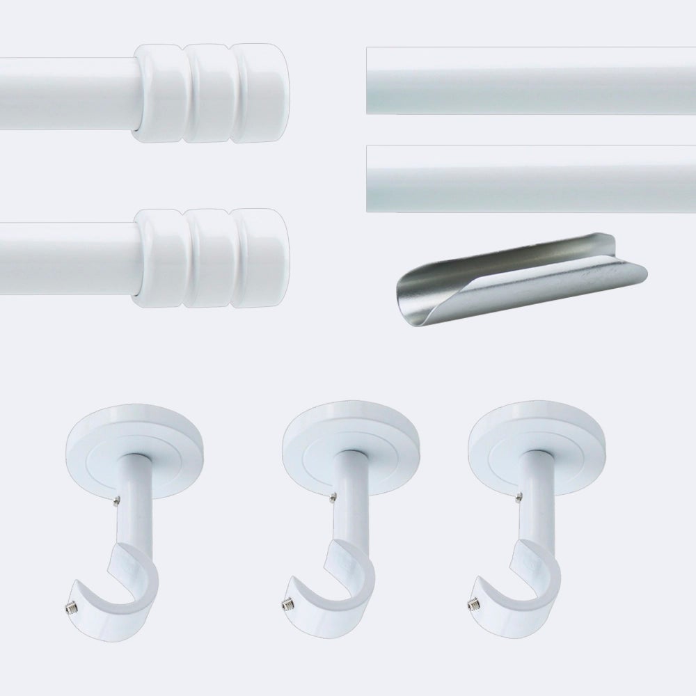 Kit de tringle à rideaux Blanc 300cm Diam.20mm Embout Cylindre 2ST ...
