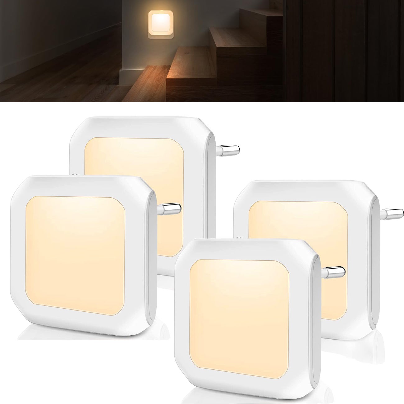 Lot de 4 veilleuses LED avec capteur de crépuscule intégré, trois ...