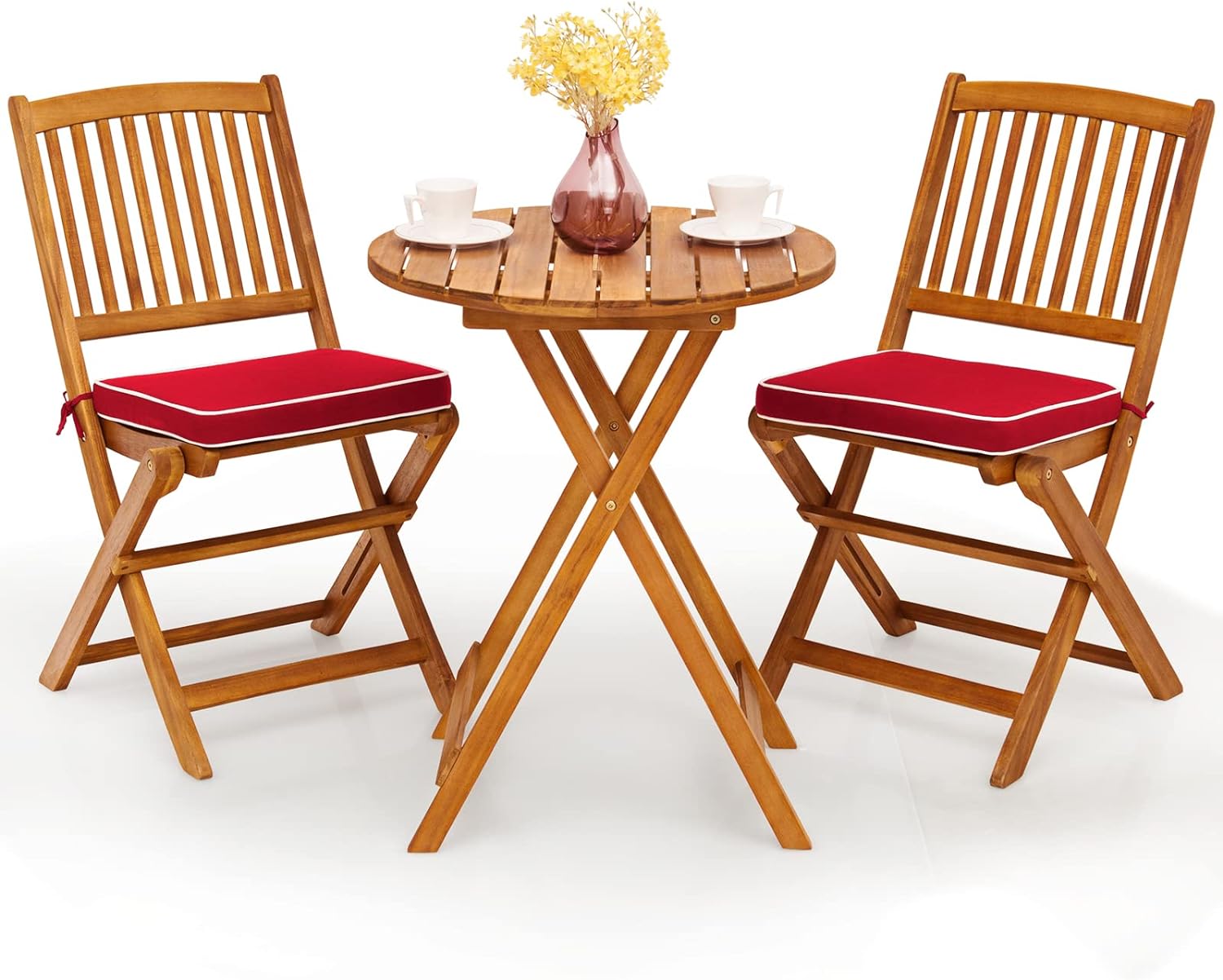 Salon de Jardin Exterieur 2 Personnes, Table Bistrot en Bois Acacia ...
