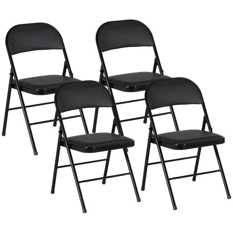 Lot 4 chaises pliantes bureau métal similicuir noir, chaises réception ...