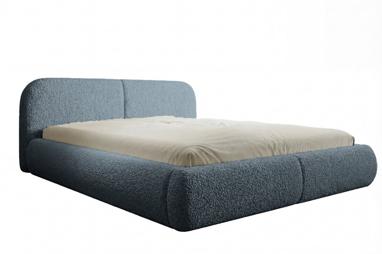 DELORA - Lit coffre tissu chenille Bleu 160x200cm | Leroy Merlin
