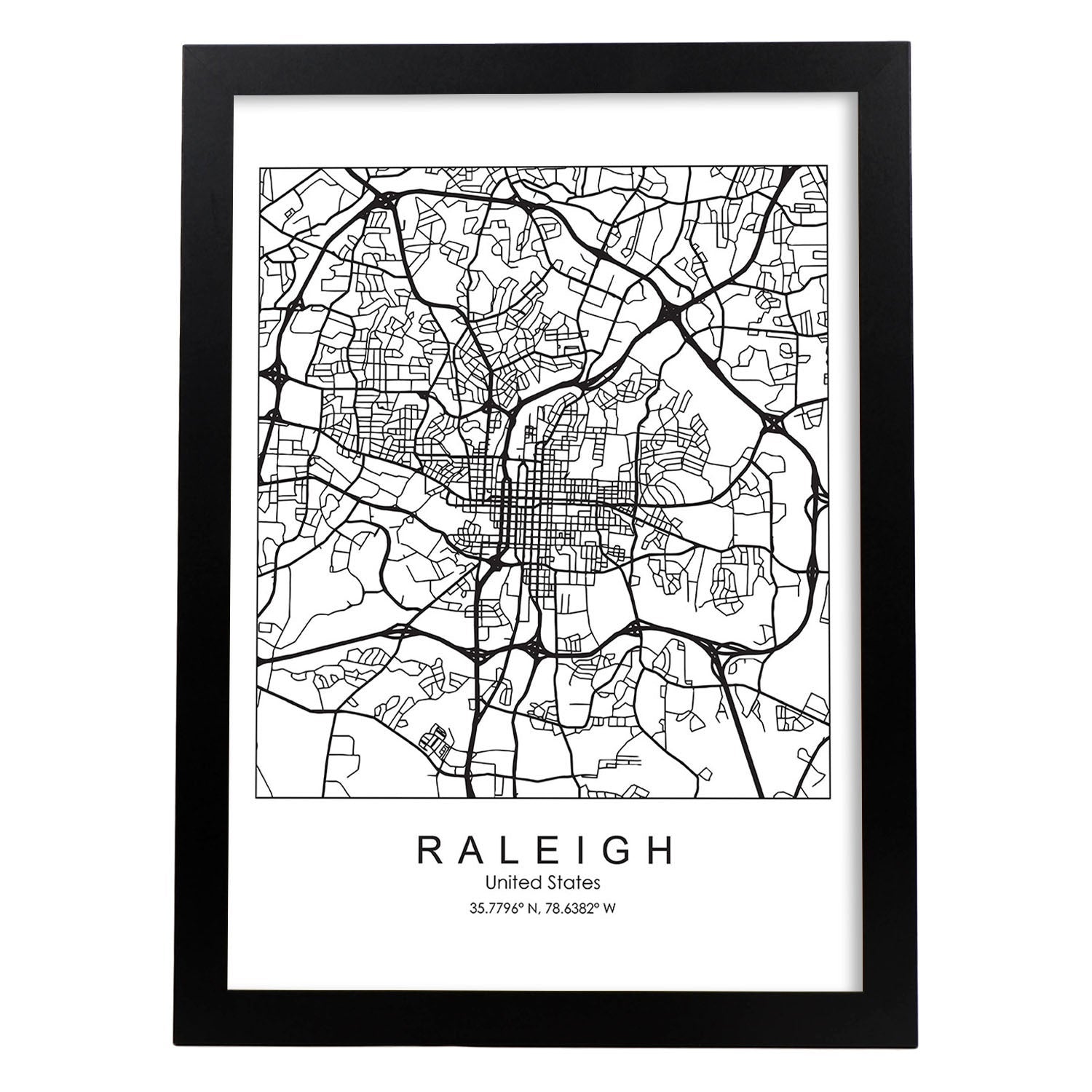 Poster Con Mapa De Raleigh. Lámina De Estados Unidos, Con Imágenes De Mapas Y Carreteras Sin ...