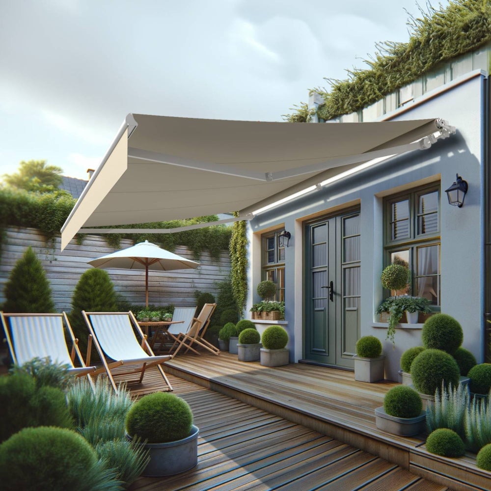 Store banne monobloc MEILE 5.98 x 3.50m (Manuel - Toile : Beige ...