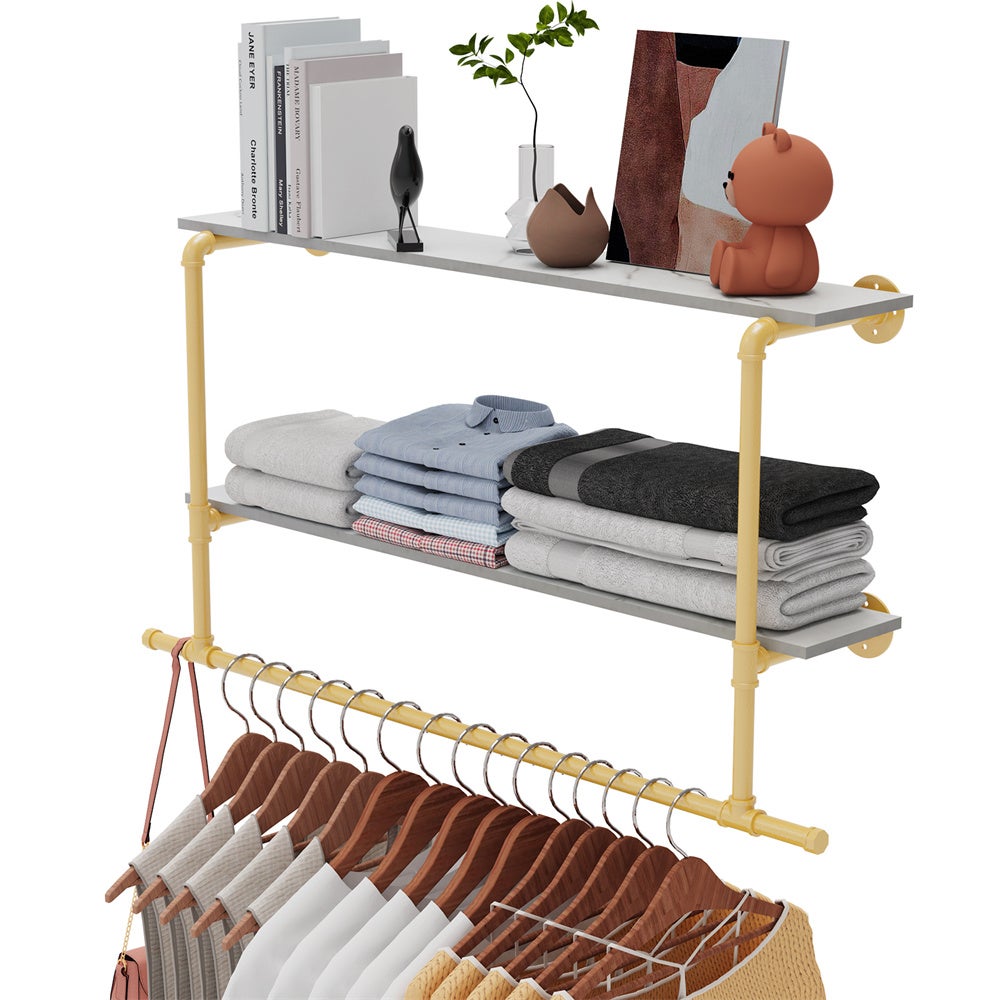 Portant à Vêtement Mural Porte Manteau Penderie Murale avec Étagères ...