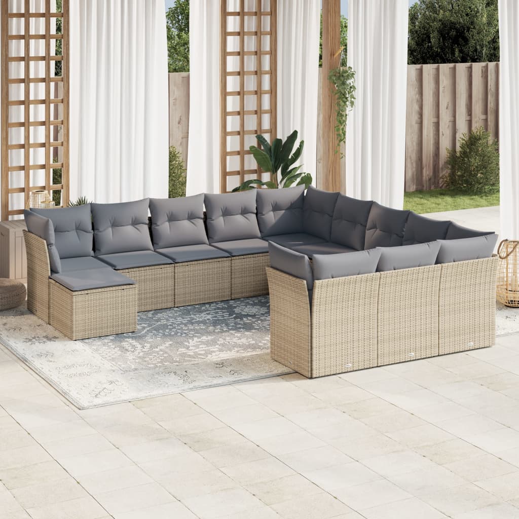 Salon de jardin avec coussins 12 pcs beige résine tressée | Leroy Merlin