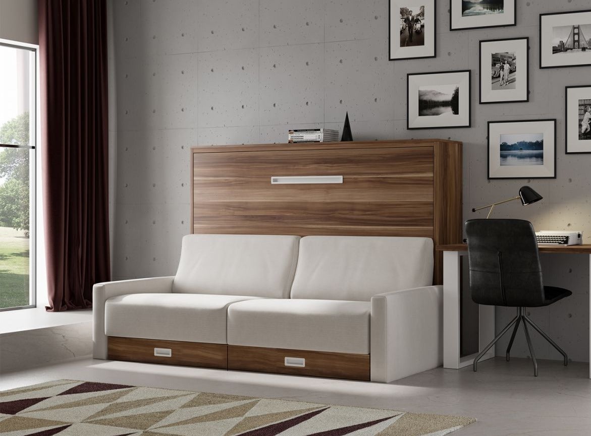 Lit escamotable horizontal avec canapé tissu Vetal 140x200-Canapé ...