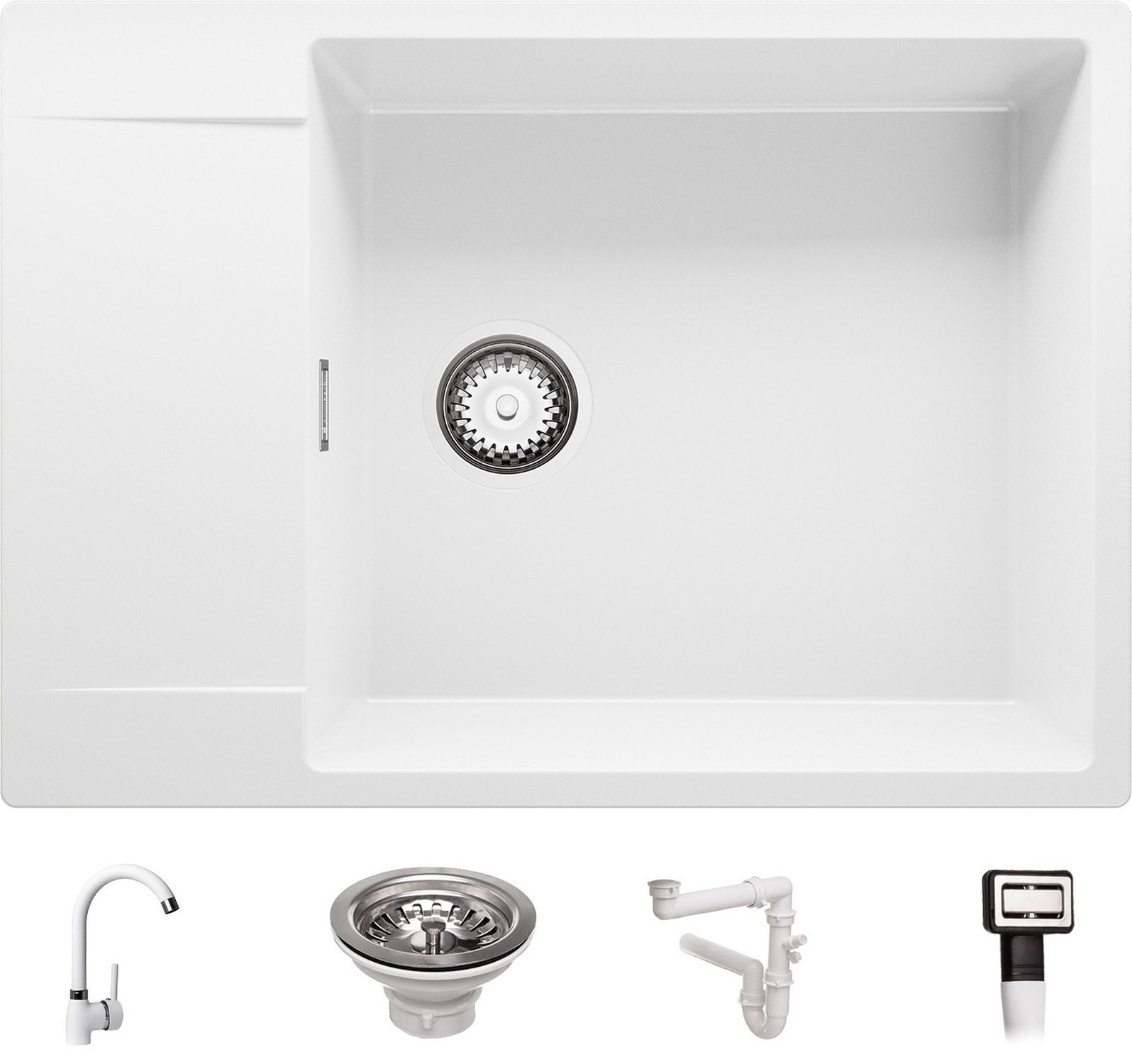Fregadero Granito Blanco 70x50cm, Fregadero Cocina 1 Seno + Sifón ...
