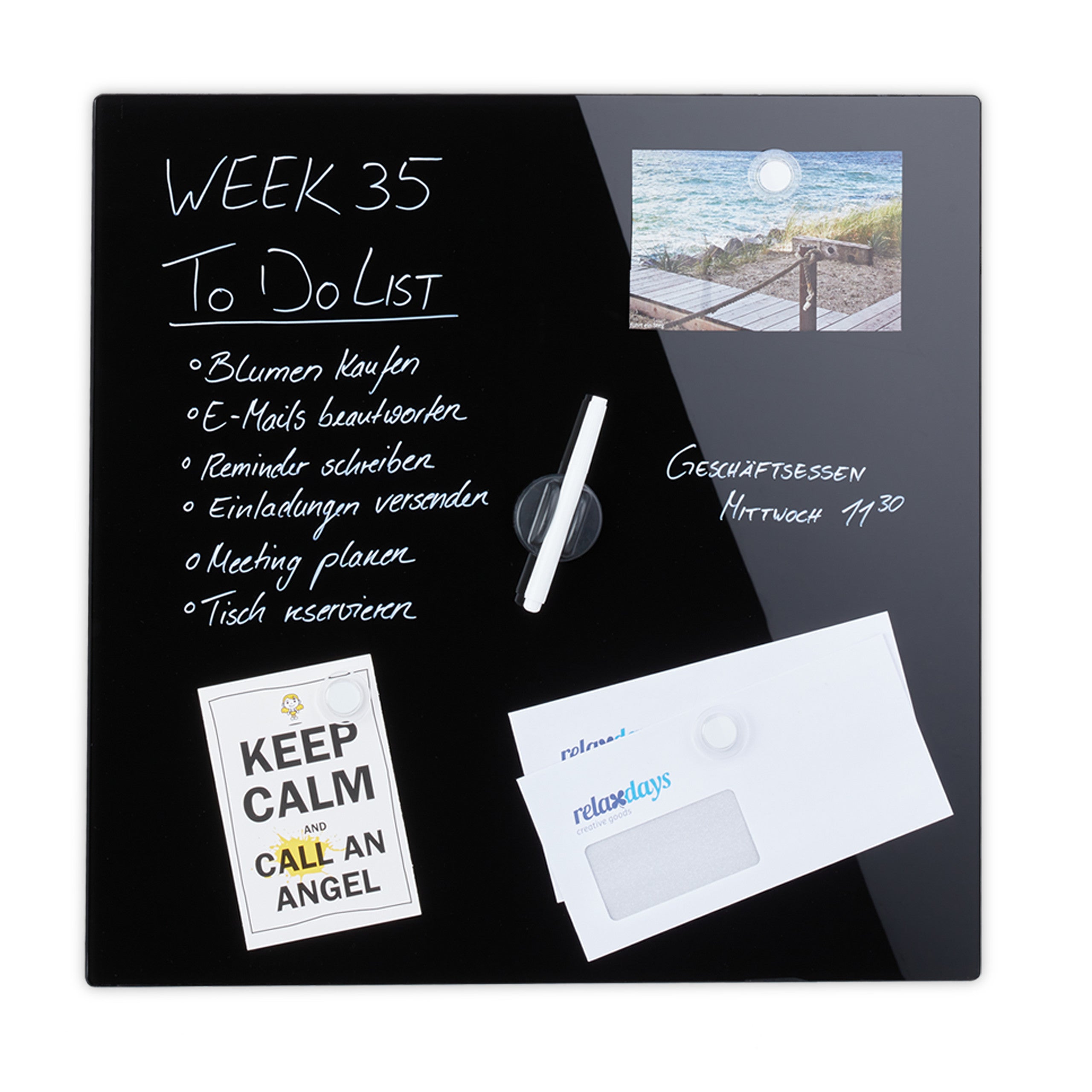 Relaxdays Pizarra Magnética Grande, Cristal, Con 3 Magnetos y Lápiz ...