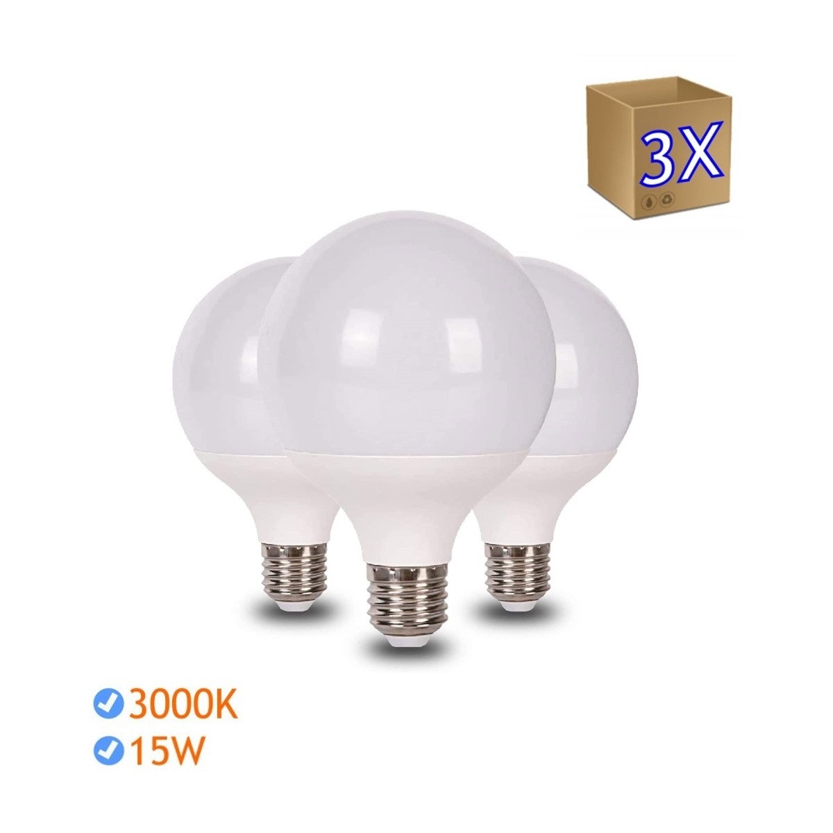 Pack de 3 ampoules LED Globe, G95 E27 à vis, 15W 1700 Lumens, lumière blanche chaude 3000K ...