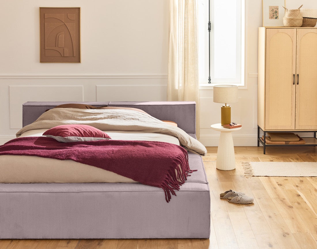 Lit coffre en Velours côtelé 140x190 cm rose - STELLA - Best Mobilier ...