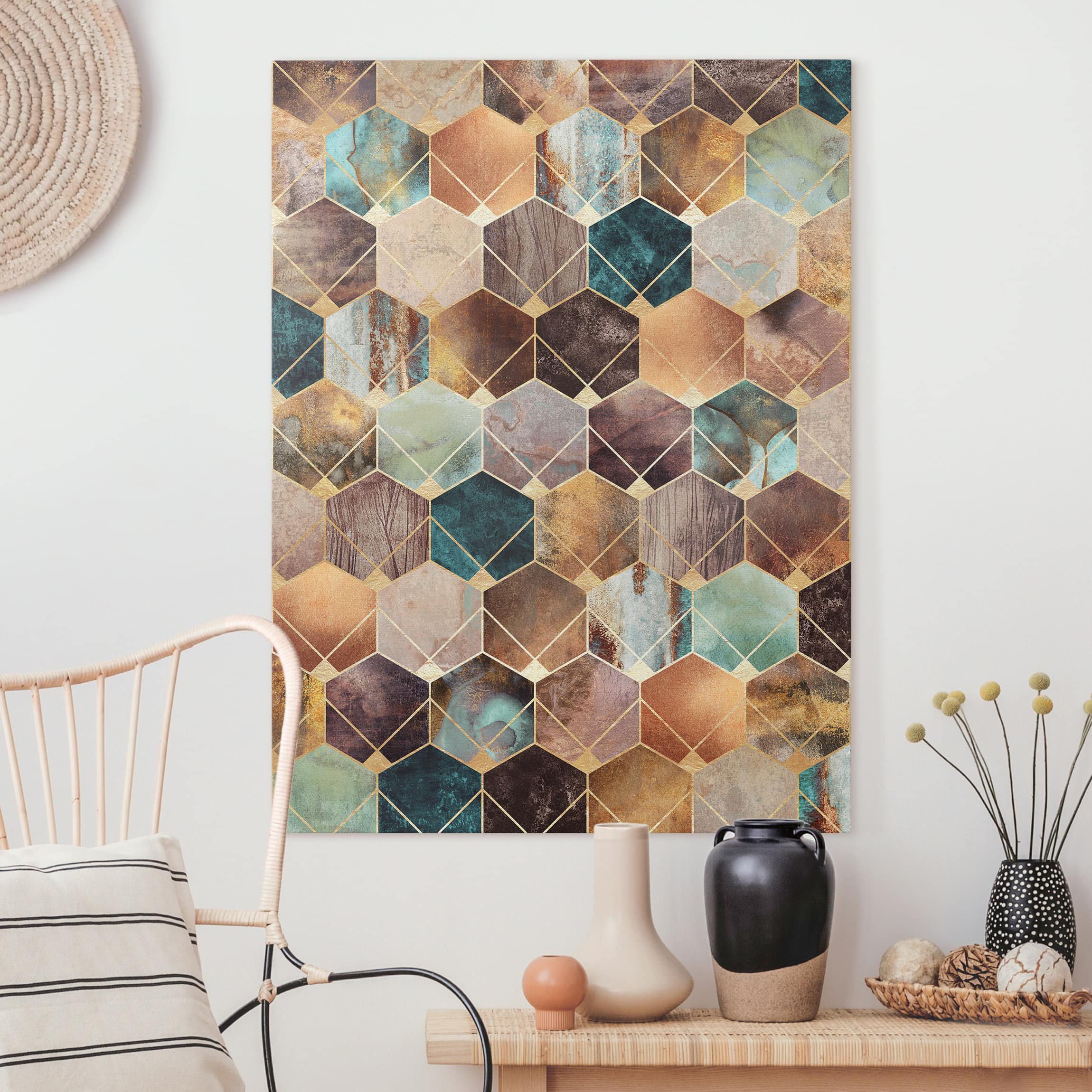 Lienzo cuadro en lienzo bastidor impresion en lienzo dorado geométrico ...