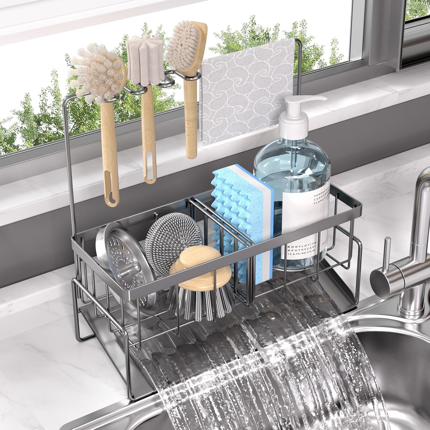 Porte-éponge pour évier de cuisine,Panier d’évier en acier inoxydable ...