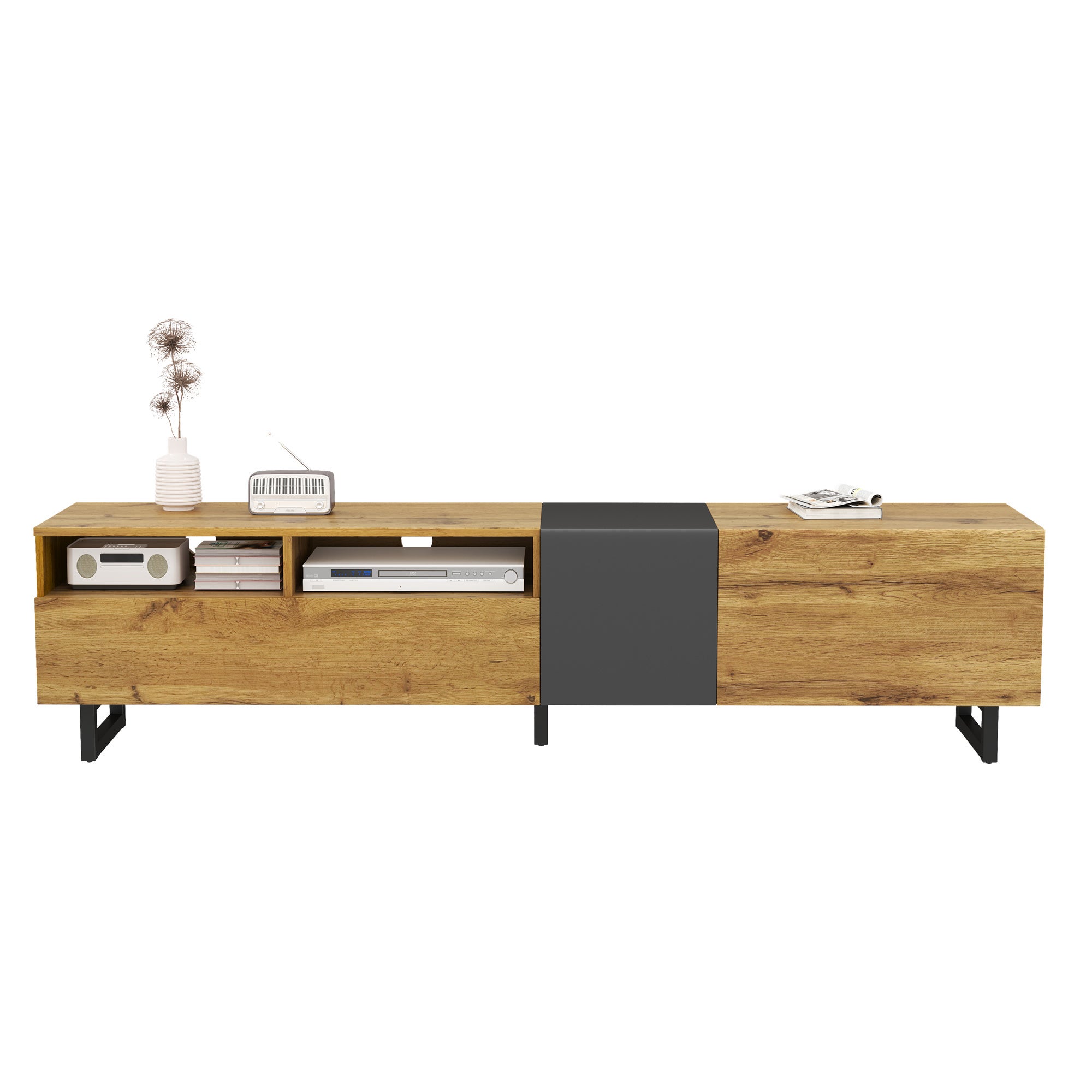 Mueble de TV color block, diseño sencillo y contrastante, tres puertas ...