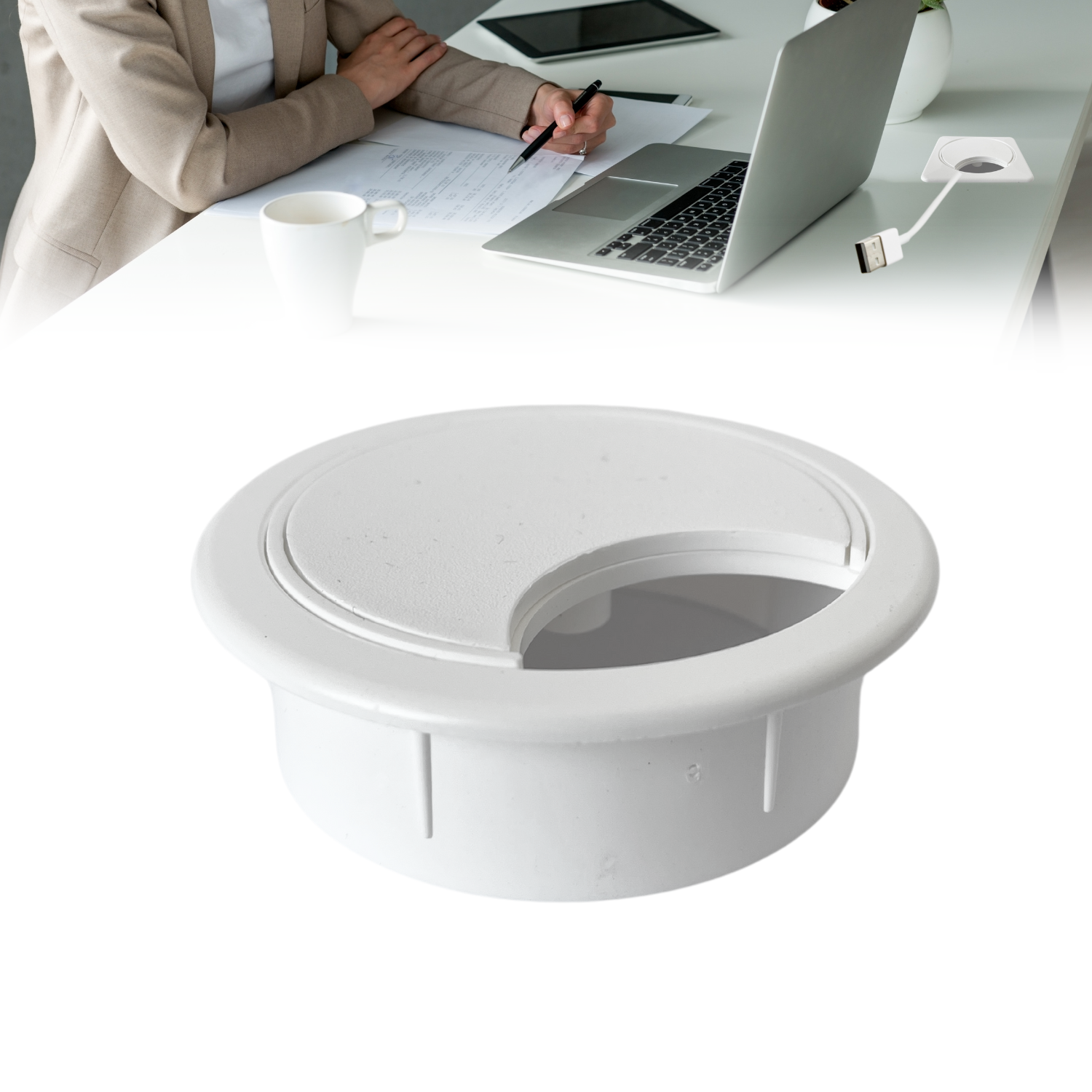 Passe-Câble Pour Bureau Rond Blanc, Idéal Pour Tables, Bureaux Et ...
