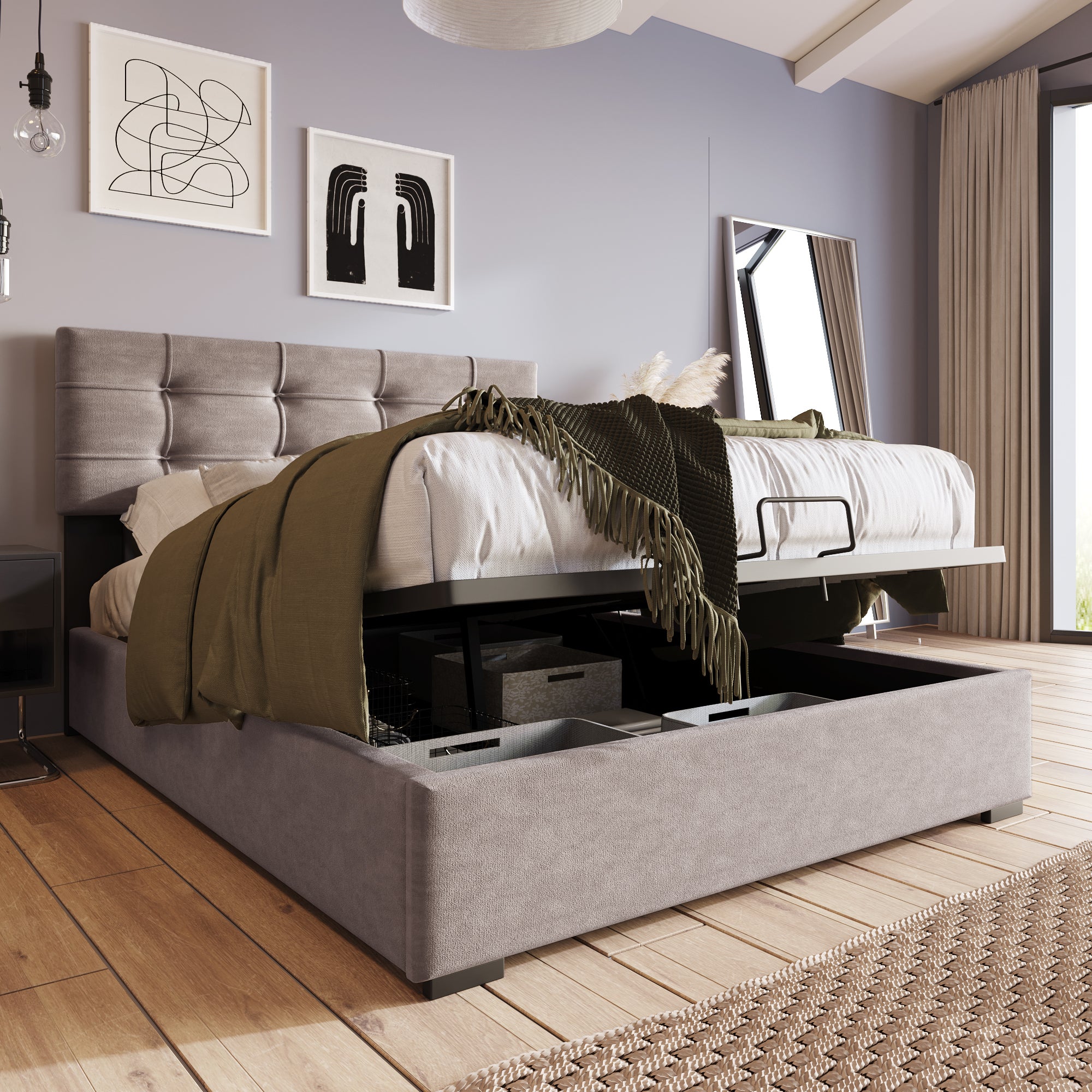 Letto contenitore 90x200 cm imbottito in velluto - testiera regolabile ...