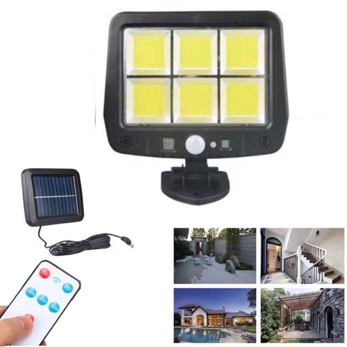 FOCO 6 LED COB 12W PANEL SOLAR EXTERNO SENSOR DE MOVIMIENTO CREPÚSICO ...