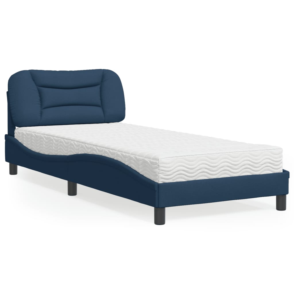 Lit simple | Lit adulte | Lit avec matelas bleu 90x190 cm tissu ...