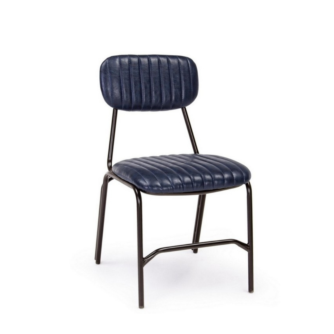 Chaise Debbie vintage bleue en éco-cuir | Leroy Merlin