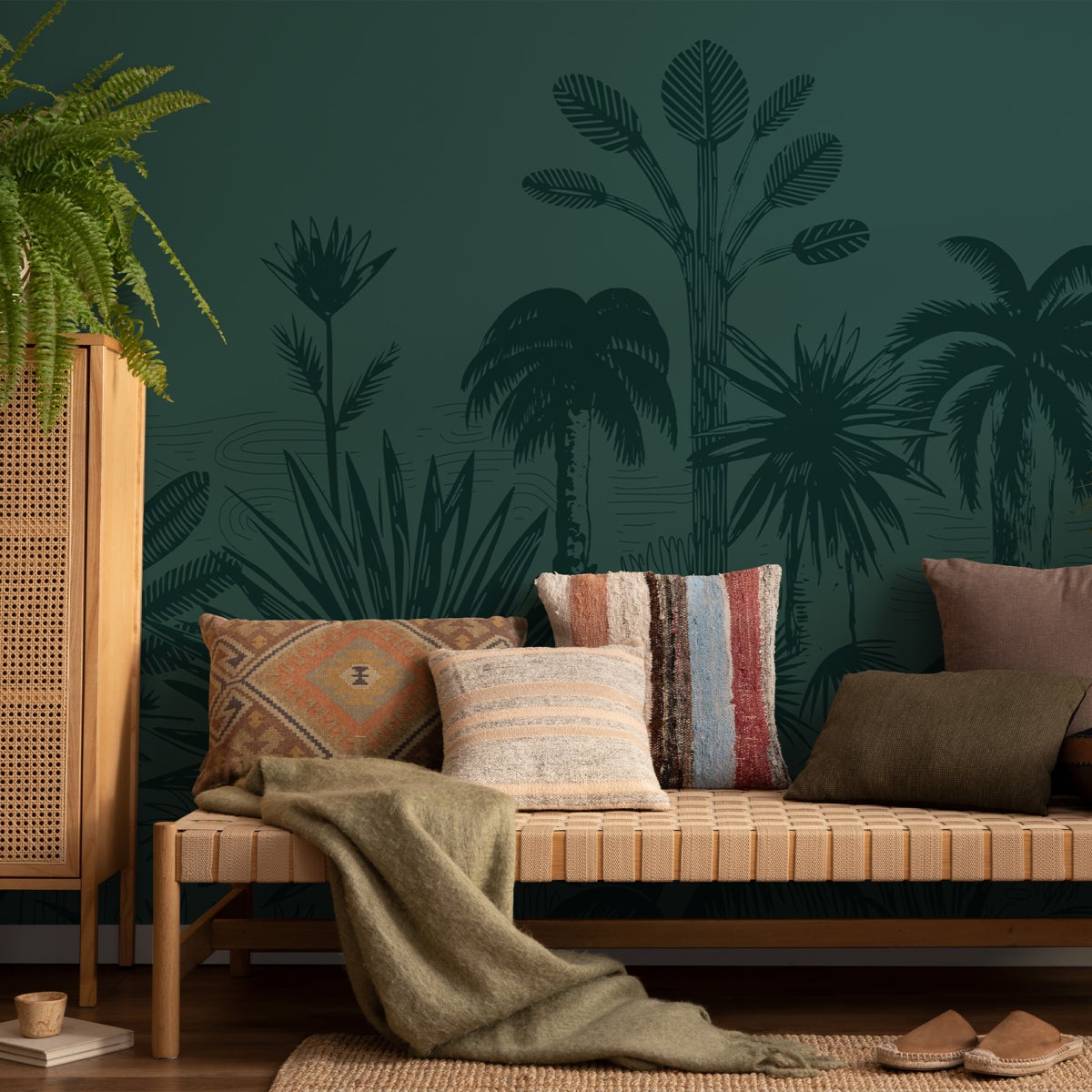 Papel pintado panorámico Selva tropical Verde oscuro 170x250cm | Leroy ...