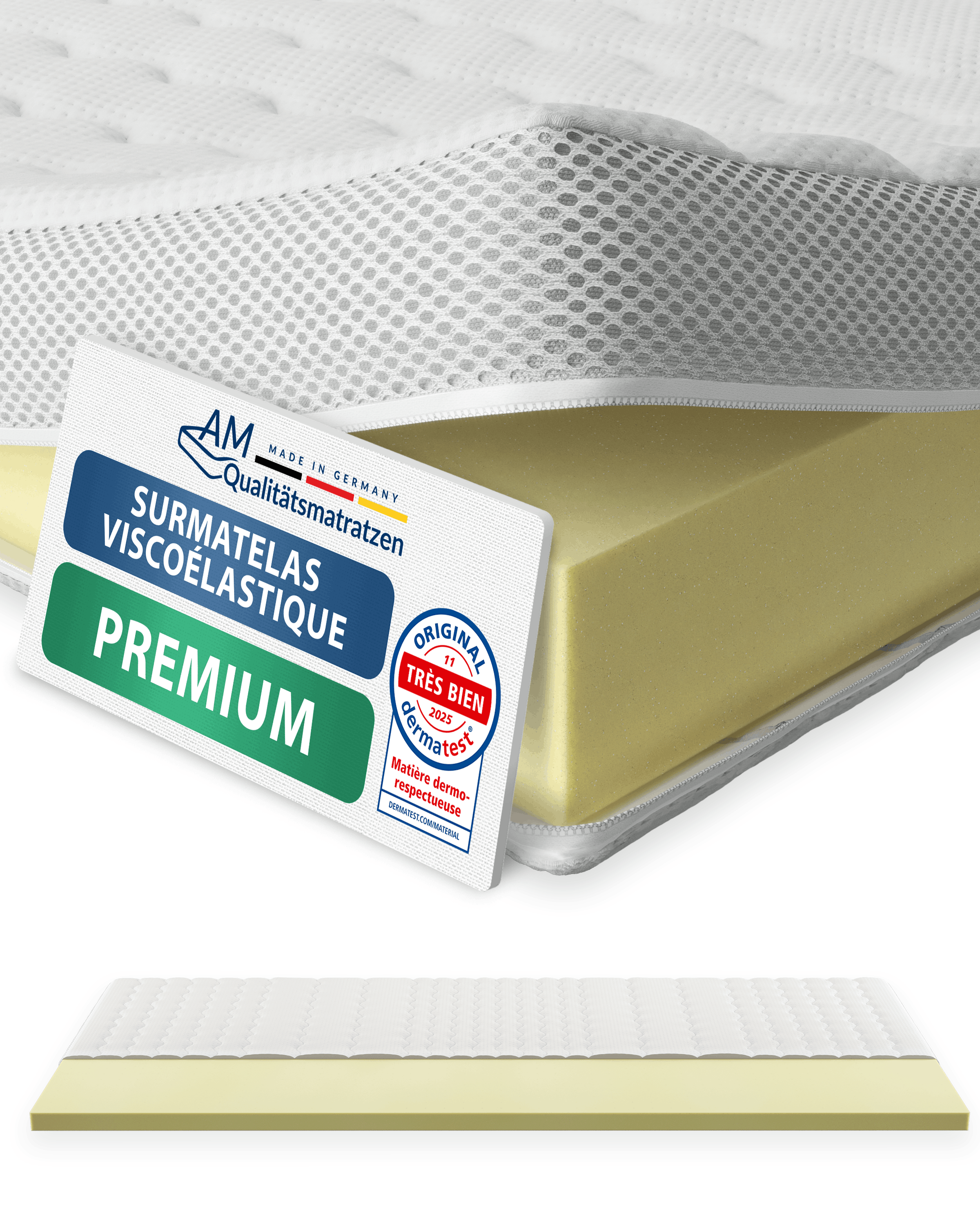 Surmatelas Visco 130x200cm H2, mémoire de forme, avec housse Tencel ...