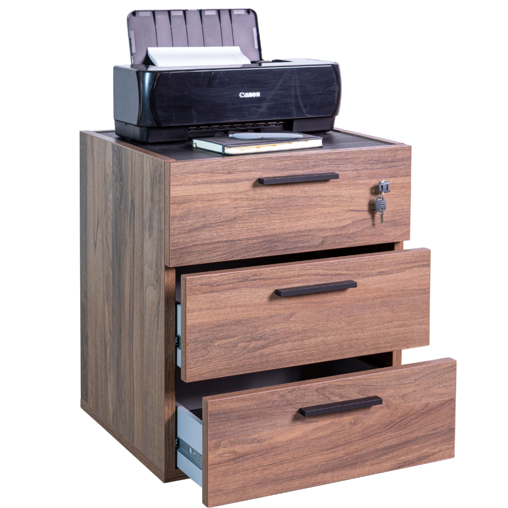 Cassettiera Ufficio 3 Cassetti con Chiave, Mobile in Legno Rovere ...