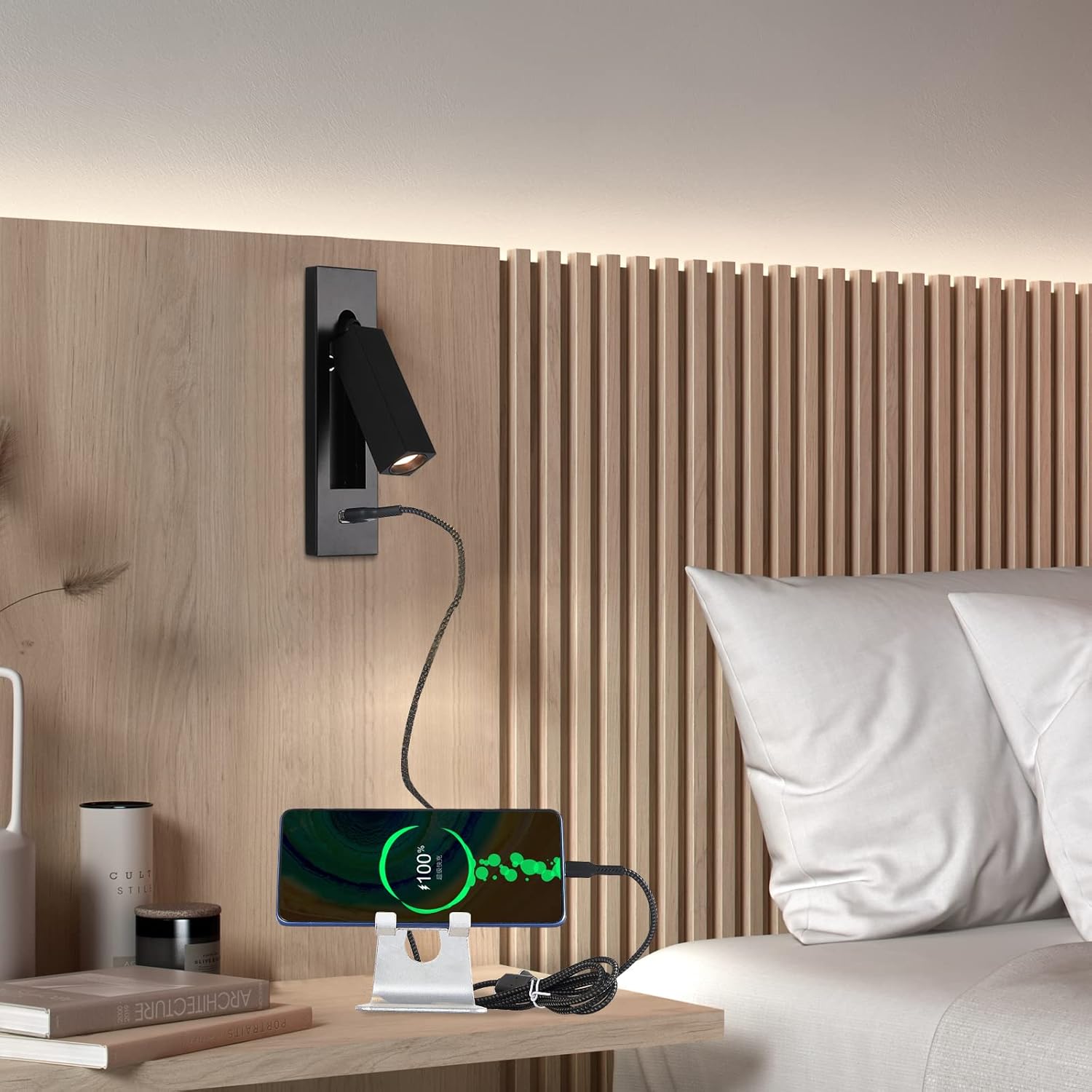 Foco LED empotrable, luz nocturna, con puerto de carga USB, luz blanca ...