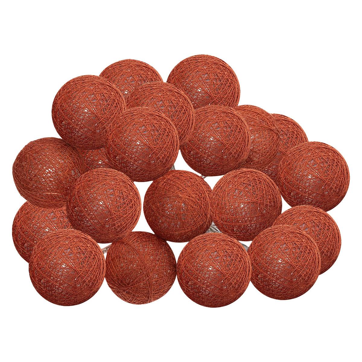 Guirlande LED - 20 boules - coton et cuivre - rose terracotta - D6 cm ...