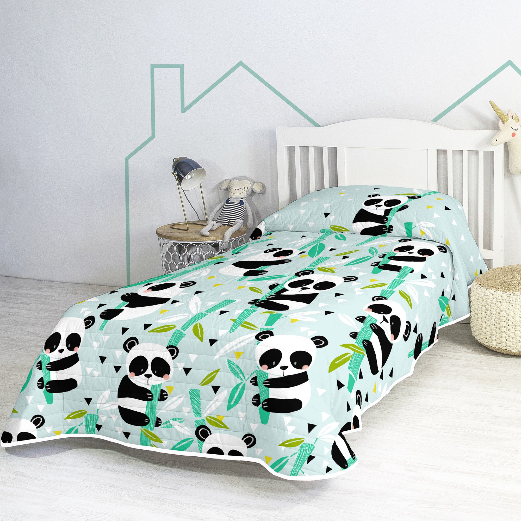 Panda garden blue Colcha 180x260 cm (Cama 80/90/105) | Leroy Merlin