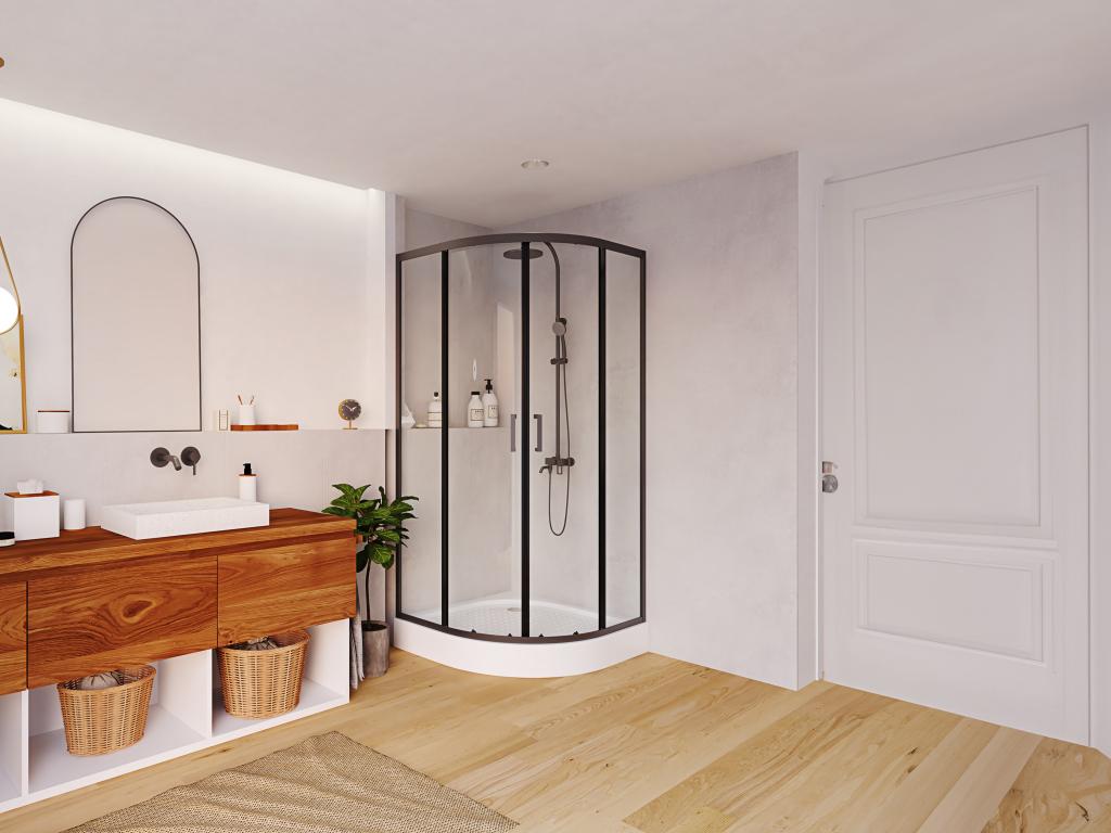 Paroi de douche d'angle avec receveur - Noir - L90 x l90 x H192 cm ...