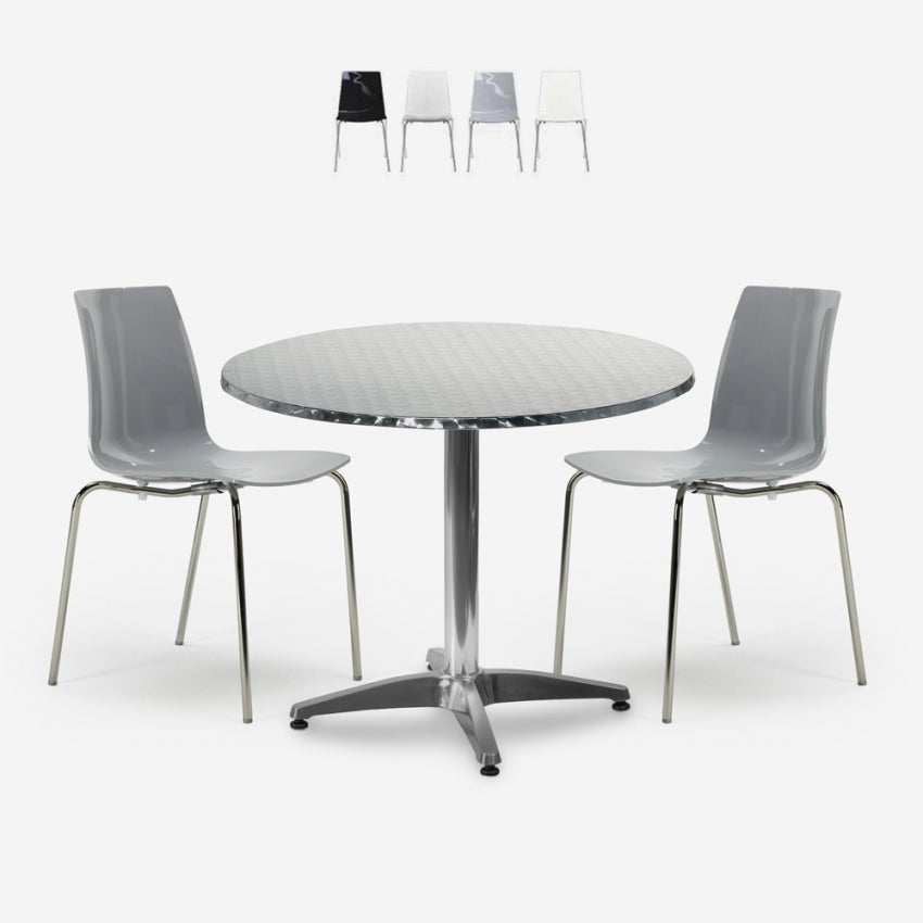 Ensemble d'extérieur 2 chaises design moderne table ronde 70 cm acier ...